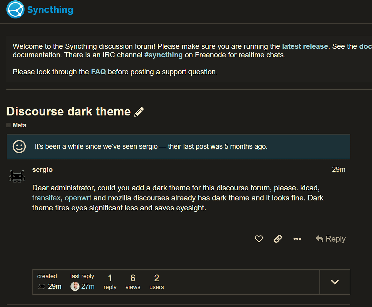 Discourse dark theme - Meta - Syncthing Community Forum
