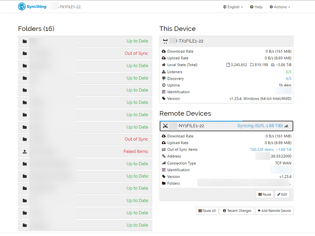 Both Remote Devices Reporting "Out of Sync" by about 750k Items - Support - Syncthing Community ...