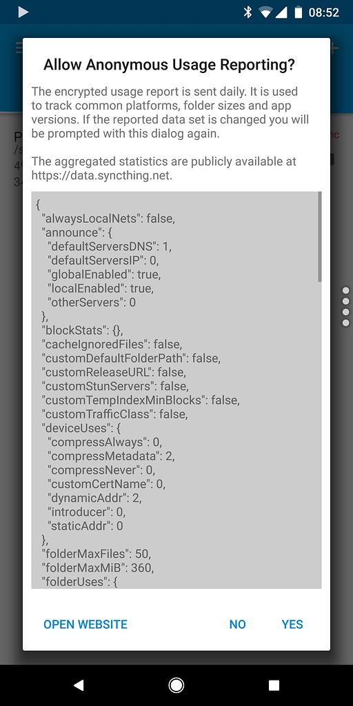 Allow anonymous usage reporting? - Android - Syncthing Community Forum
