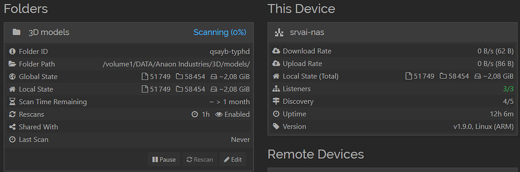 Initial scan stuck at 0% - Support - Syncthing Community Forum
