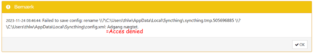 Failed to save config: rename (...) Access denied - Support - Syncthing Community Forum