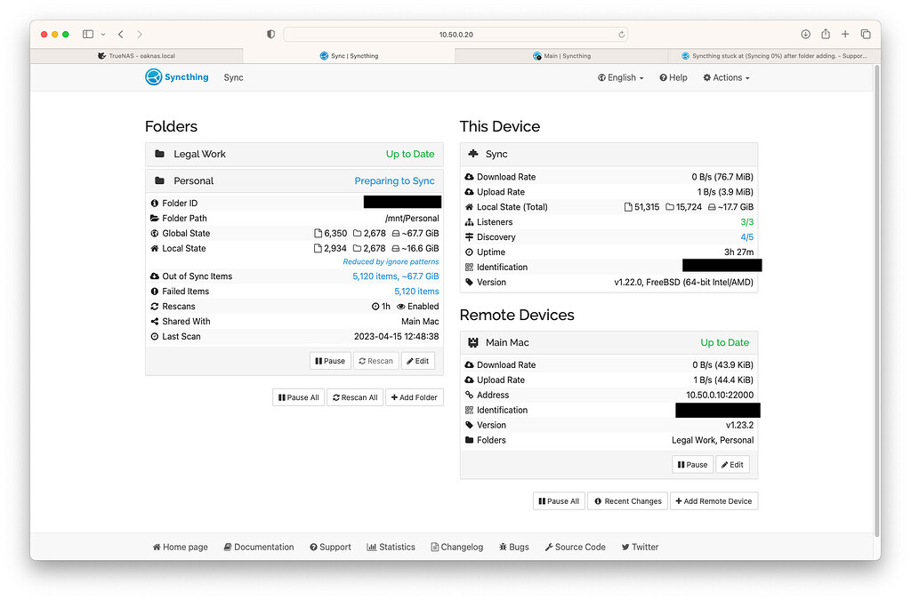 New folder stuck on "preparing to sync" - Support - Syncthing Community Forum