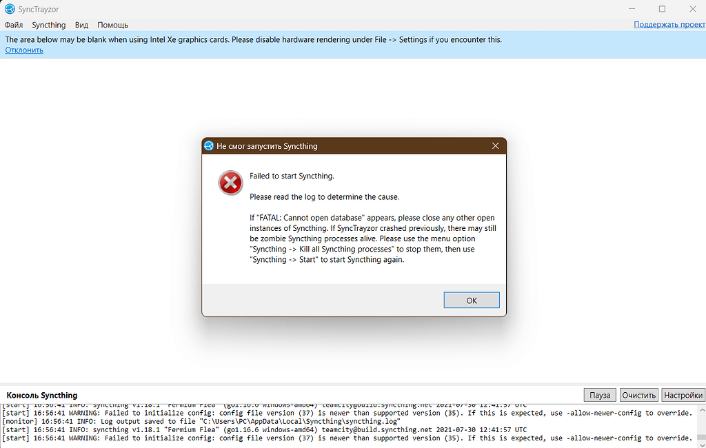Failed to start Syncthing1 - Support - Syncthing Community Forum