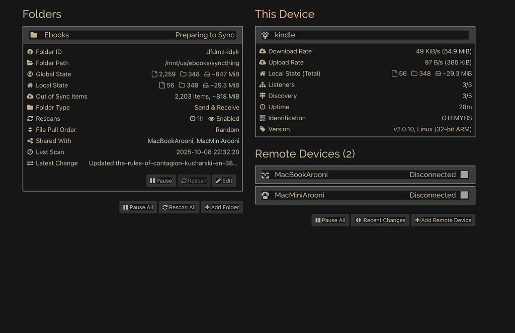 Recently upgraded to syncthing 2.0.10 on a Kindle jailbroken paperwhite; but constant I/O errors ...