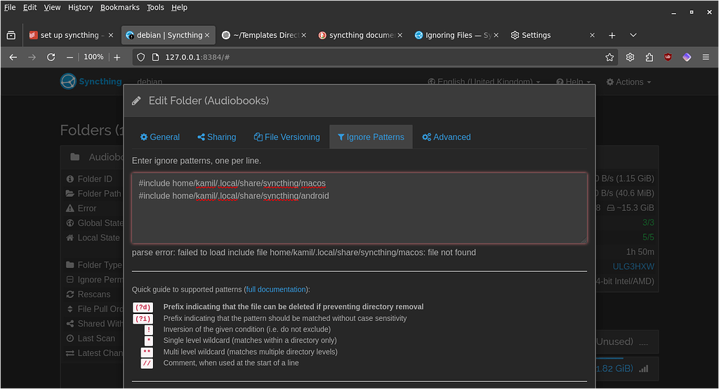 parse error: failed to load include file due to file not found - Support - Syncthing Community Forum