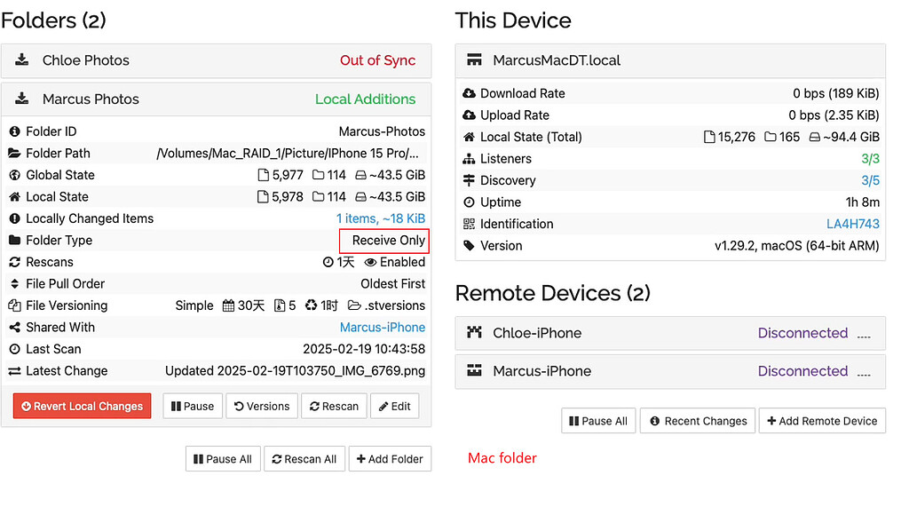 Why Receive Only Folder still be synced to delete files - Support - Syncthing Community Forum
