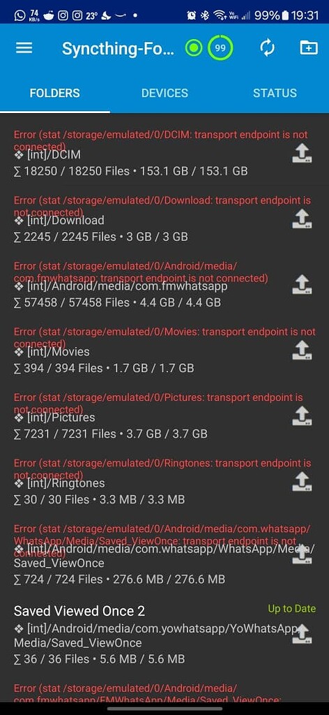 Transport endpoint is not connected on Android - Android - Syncthing Community Forum
