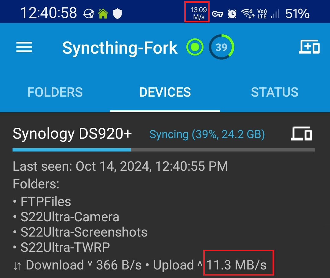 Low sync speed Android 14 to Synology NAS - Support - Syncthing Community Forum
